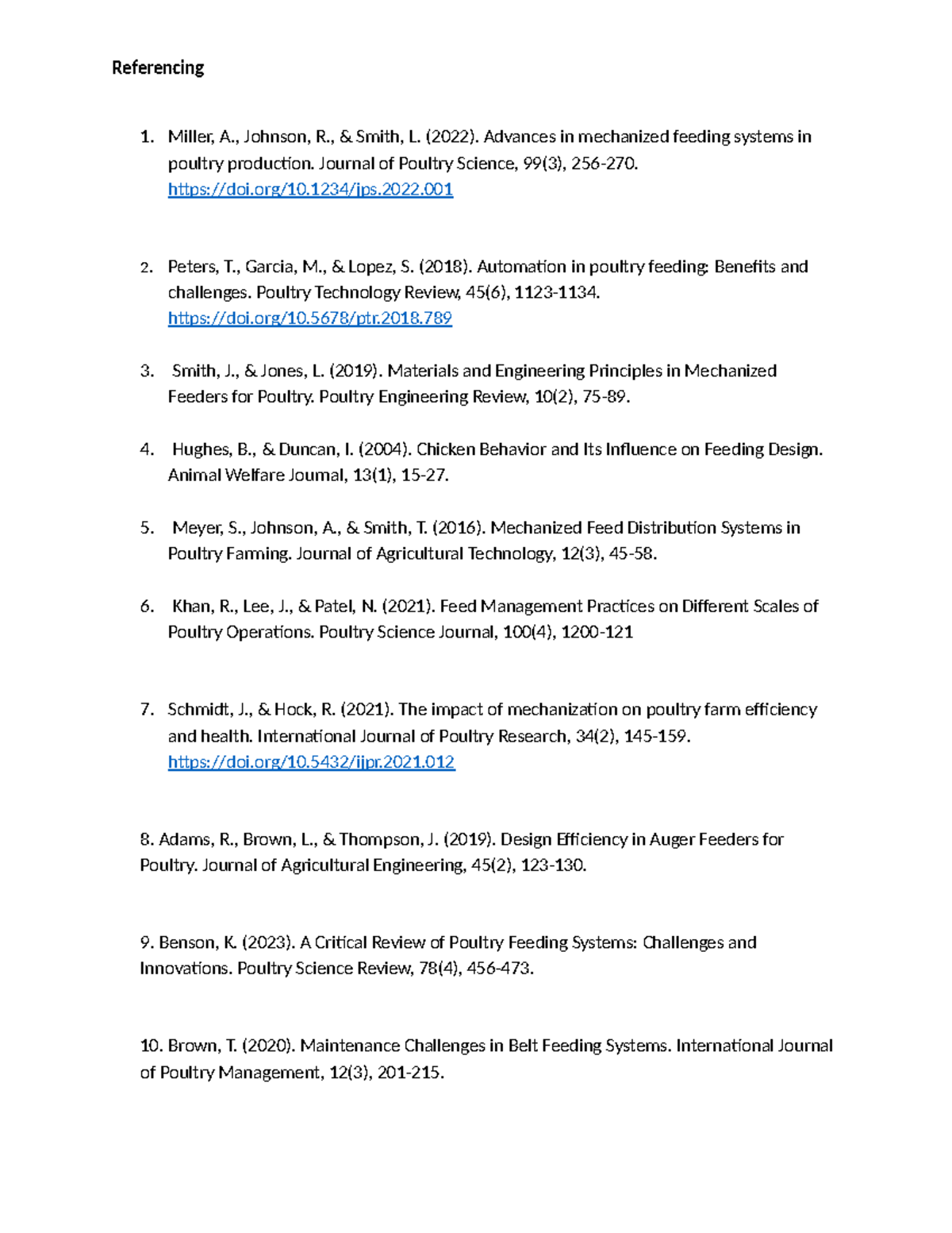 Poultry Feeding Systems: Literature Review References - Studocu