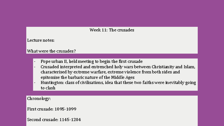 Week 11: The Crusades Lecture Notes and Key Insights - Studocu