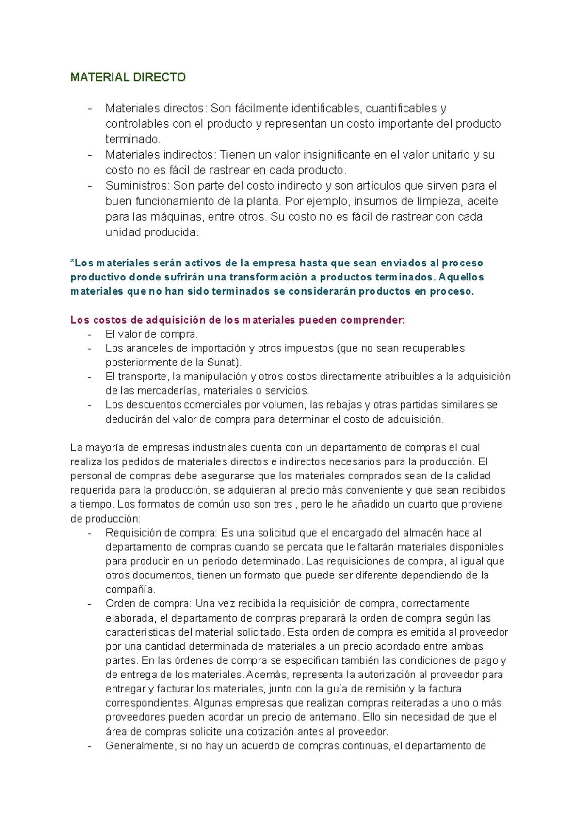 Material directo - Costos y Presupuestos - MATERIAL DIRECTO ...