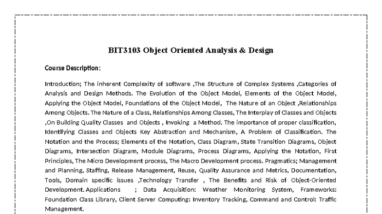 BIT3103 Object Oriented Analysis and Design Class Notes - Studocu