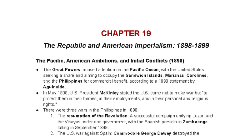 C19 CHAPTER 19: The Republic and American Imperialism (1898) Summary ...