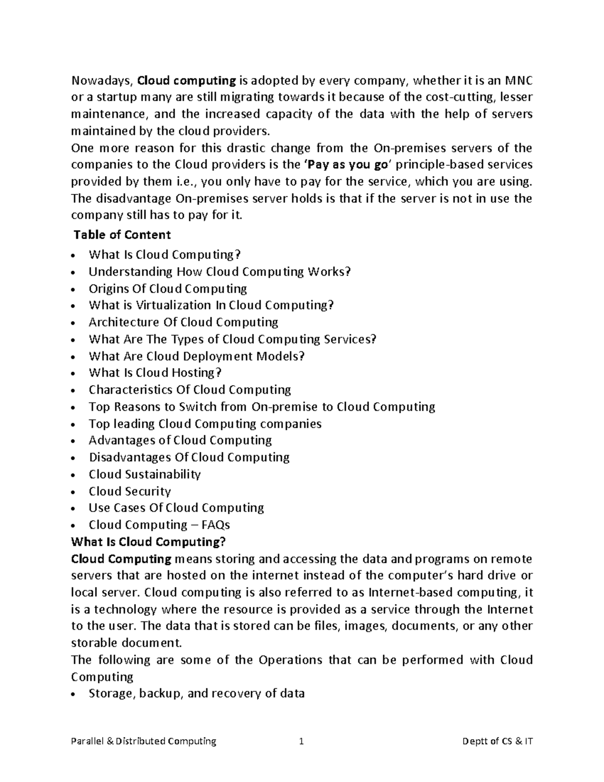 Lecture 11-14: Insights into Cloud Computing and Its Applications - Studocu