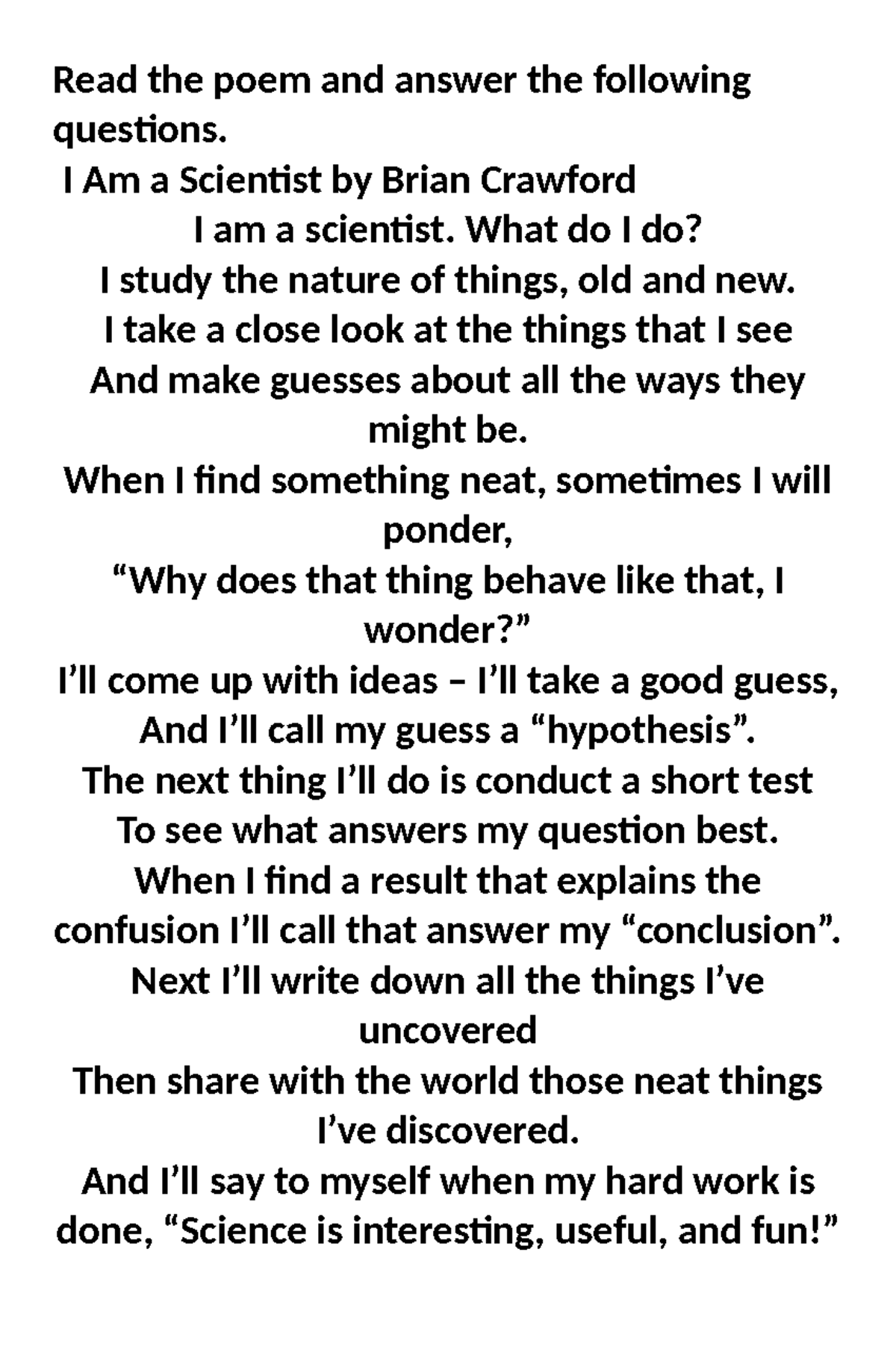 I AM A Scientist: Analyzing Brian Crawford's Poem and Insights - Studocu