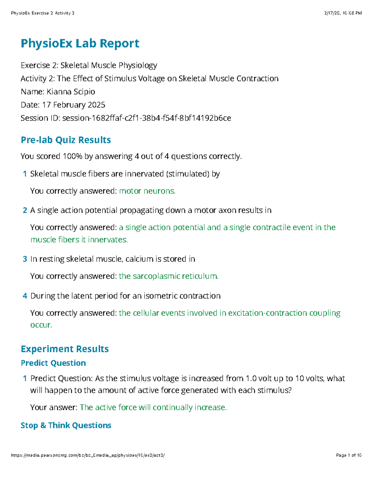 Physio Ex Exercise 2 Activity 2-2 - PhysioEx Lab Report Exercise 2 ...