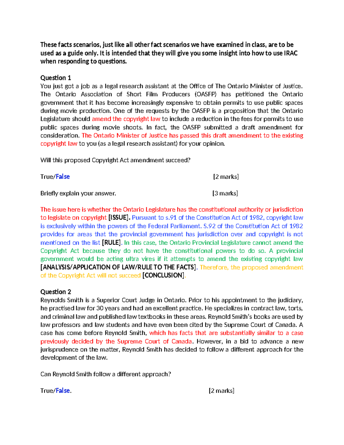 How to Use IRAC for Legal Questions - Class Practice Guide - Studocu