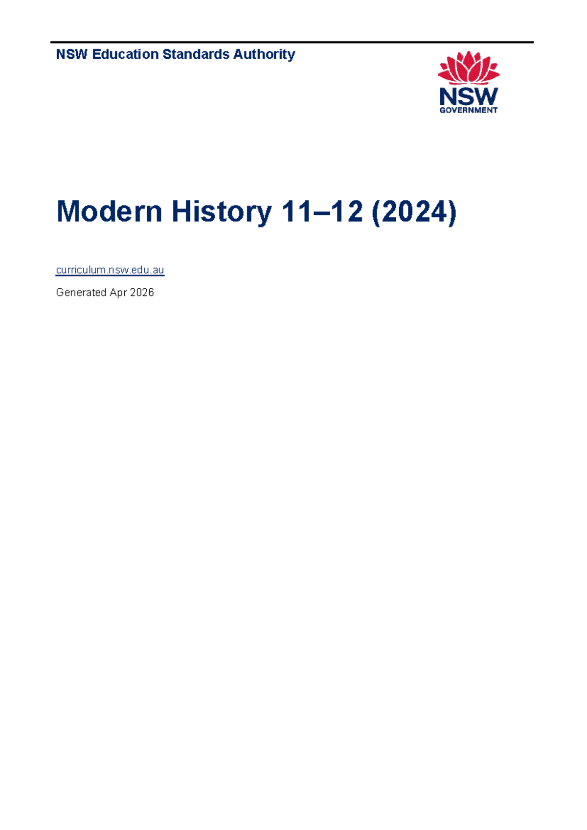 NESA Modern History Syllabus Overview (2024) for Years 11 & 12 - Studocu