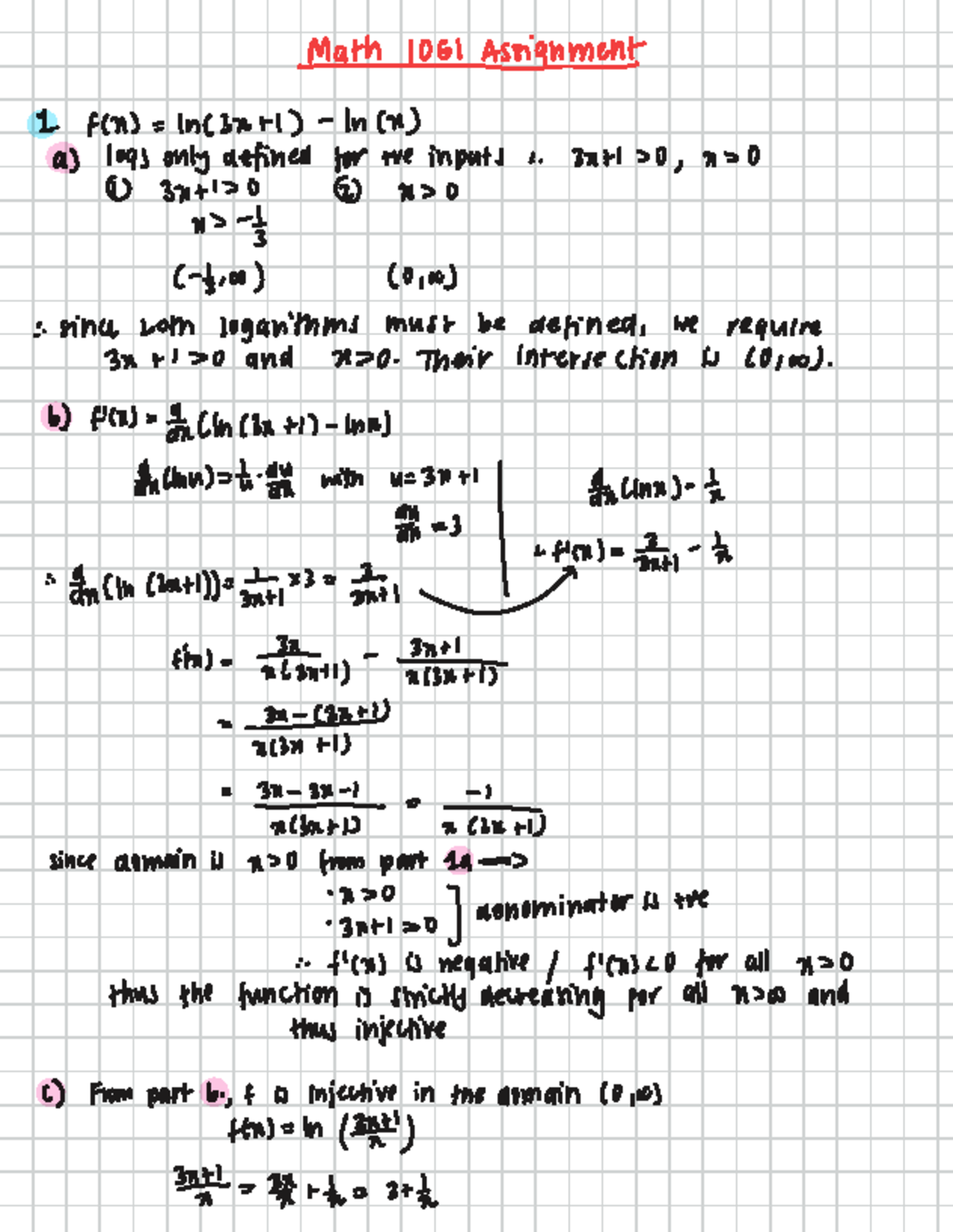 ATH 1061 Assignment 1: Logarithmic Functions and Their Properties - Studocu