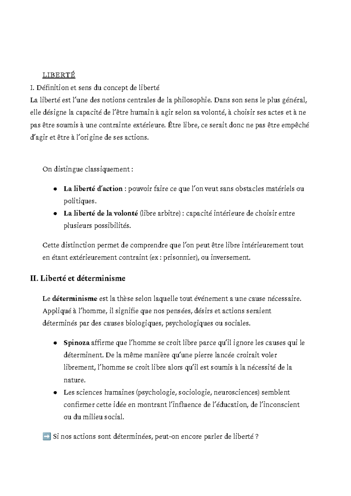 LIBERTÉ - Notes de cours pour le bac sur le concept de liberté - Studocu