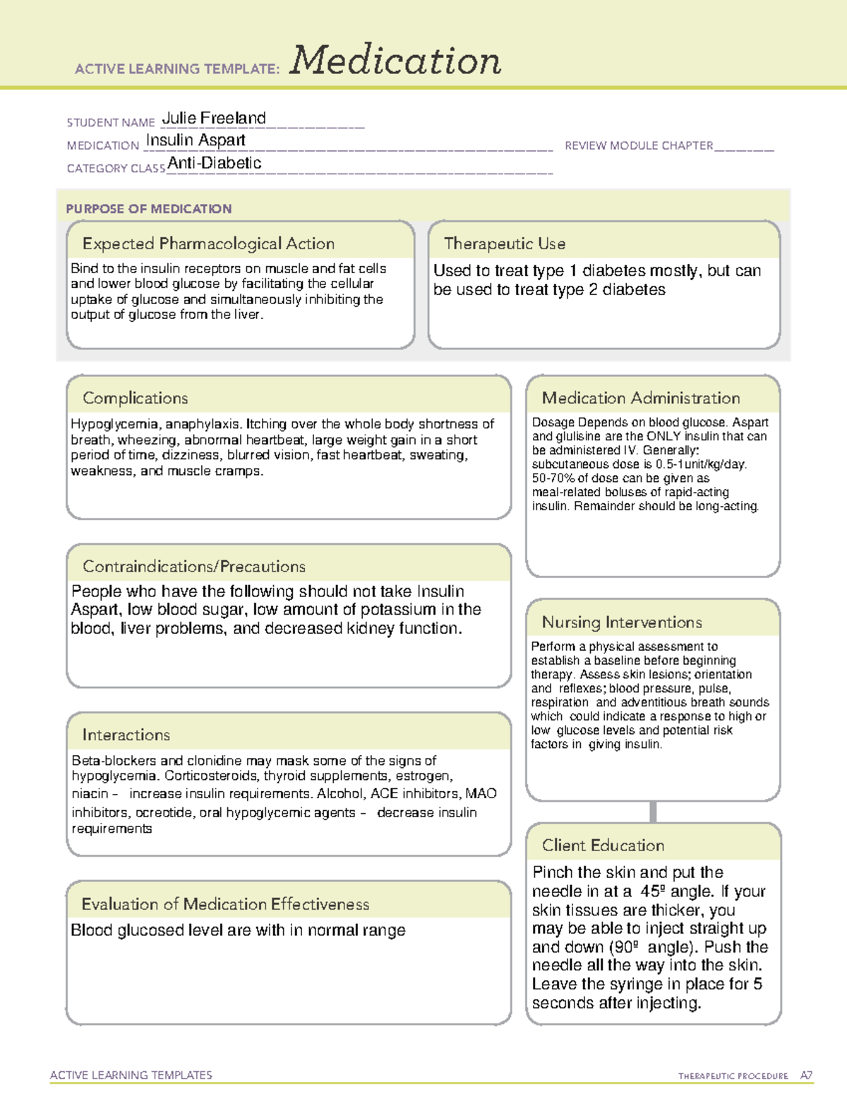 Active Learning Template - Insulin Aspart: Therapeutic Overview - Studocu