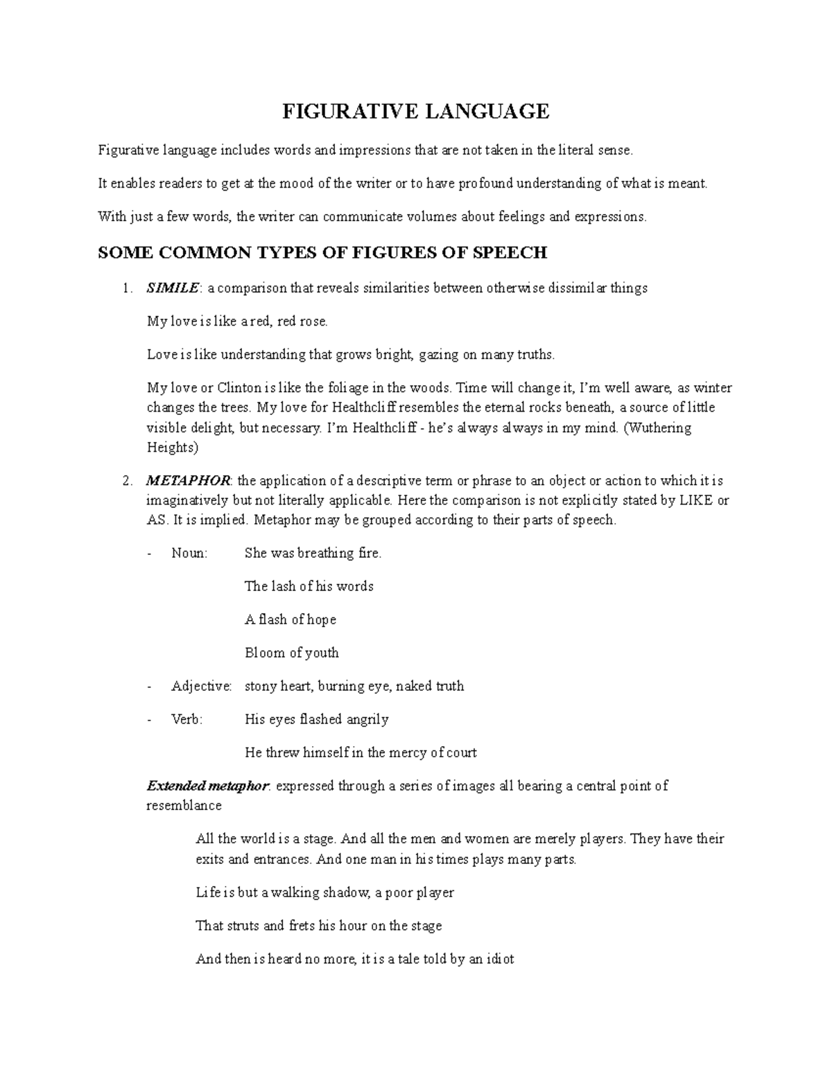 Figurative Language.doc Theory - FIGURATIVE LANGUAGE Figurative ...