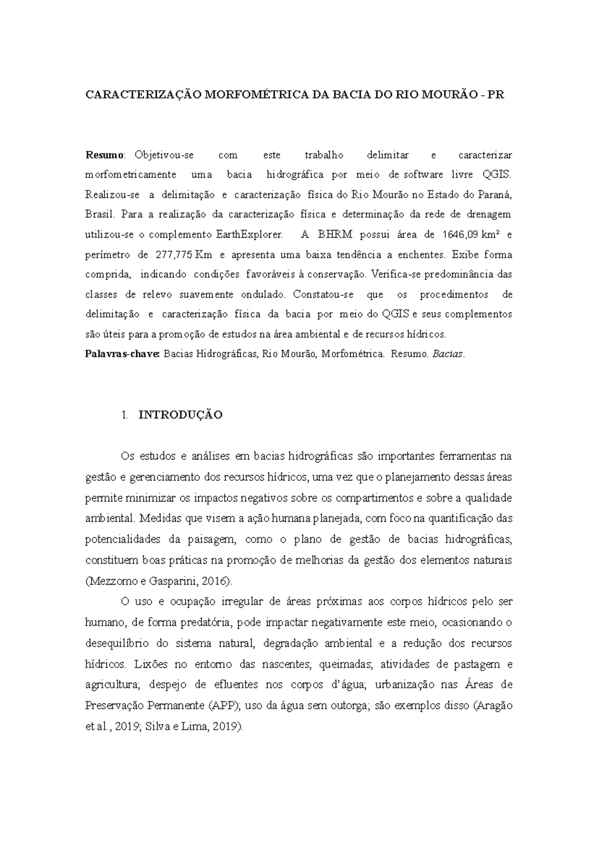 Caracterização Morfométrica da Bacia do Rio Mourão - PR - Studocu