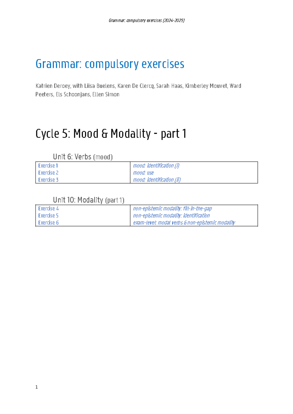 Grammar Exercises Cycle 5: Mood & Modality (Units 6 & 10) - Studocu