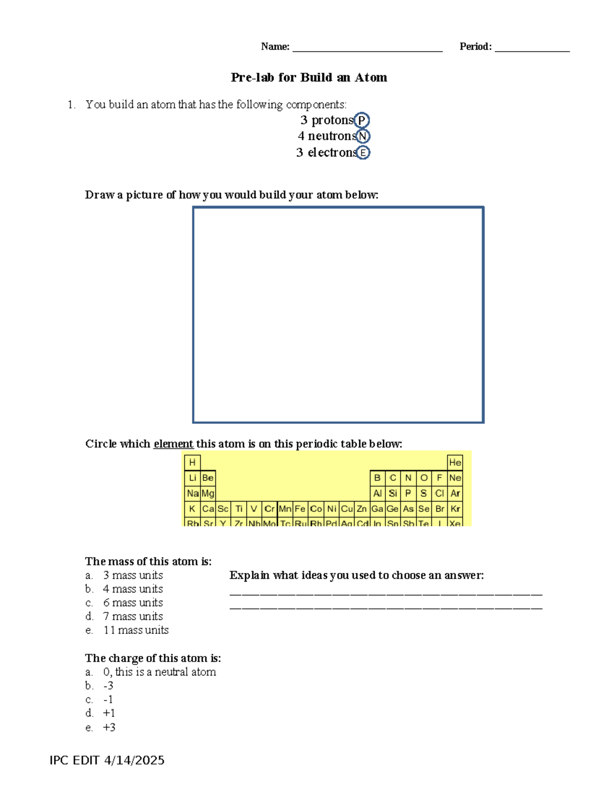 Build an atom activity for IPC 101: Understanding atomic structure - Studocu