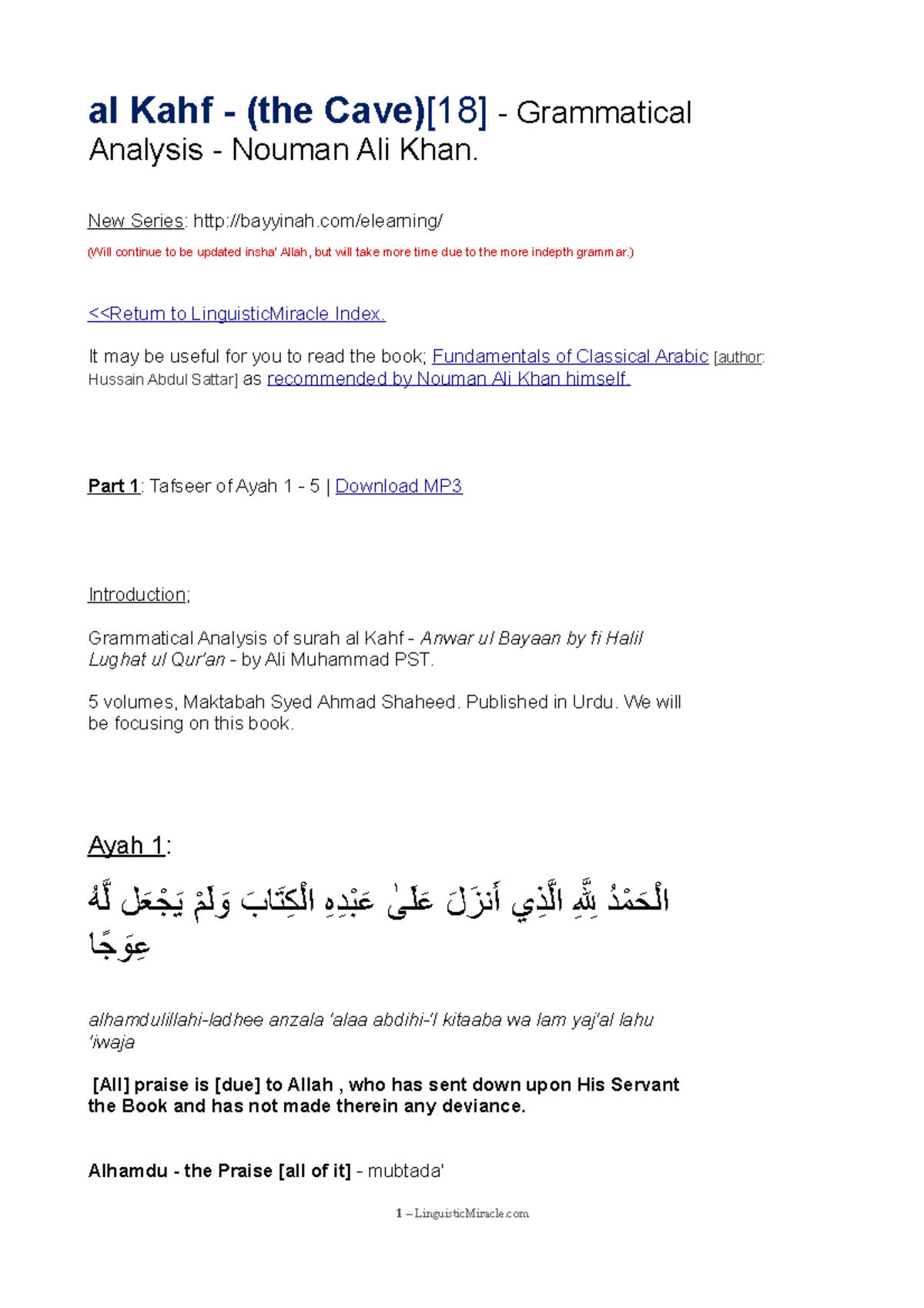 Kahf4 - Grammatical Analysis and Tafseer Notes on Surah Al-Kahf - Studocu