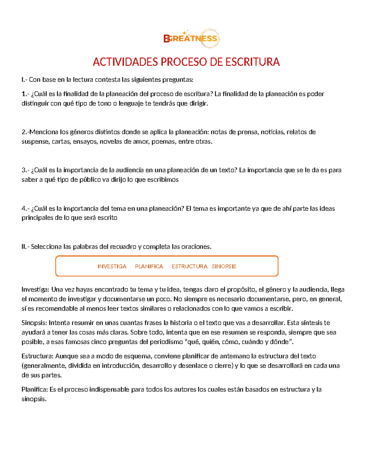 Actividad proceso de escritura - ACTIVIDADES PROCESO DE ESCRITURA I ...