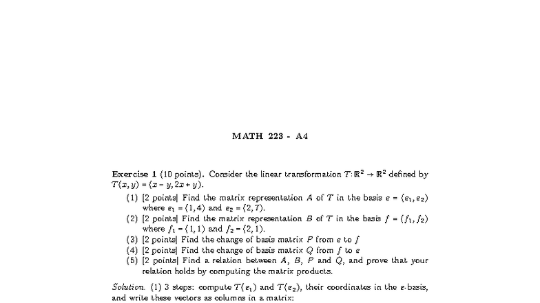 MATH 223 Fall 2025 A4 - Solutions to Exercises and Transformations ...