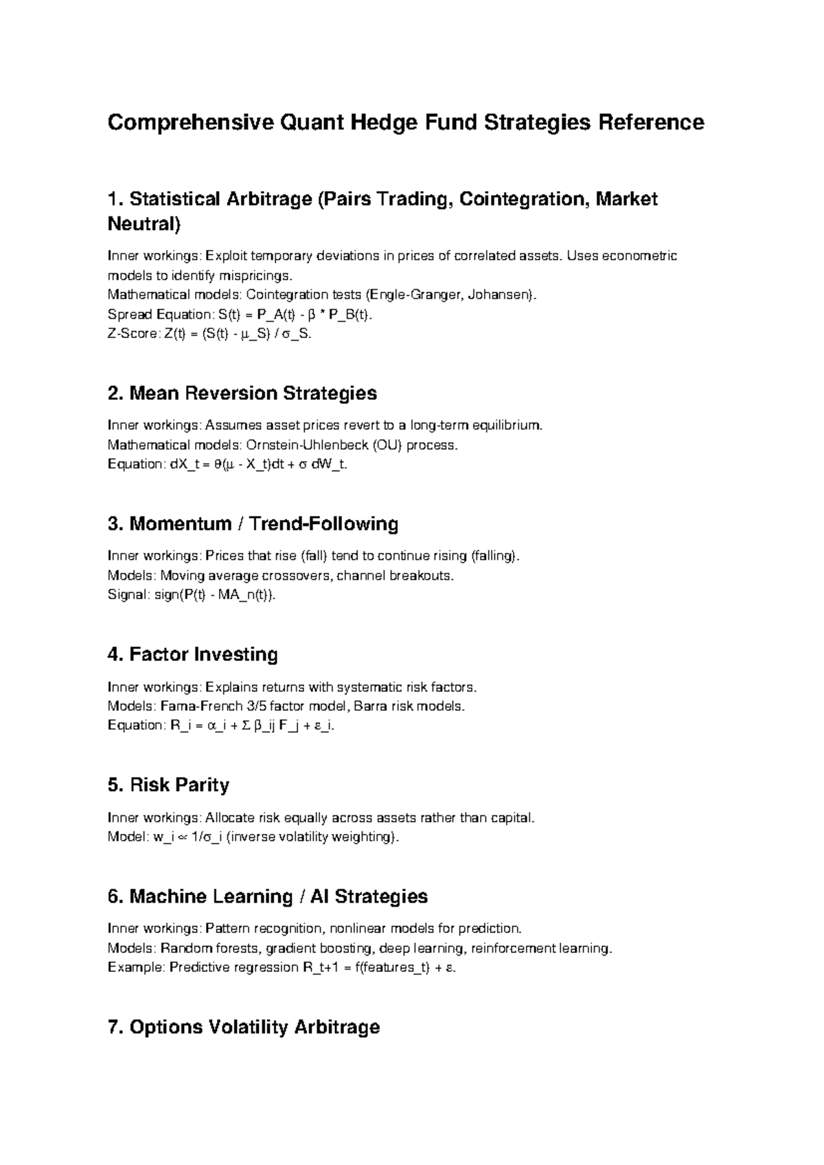Comprehensive Guide to Quant Hedge Fund Strategies (FIN 101) - Studocu