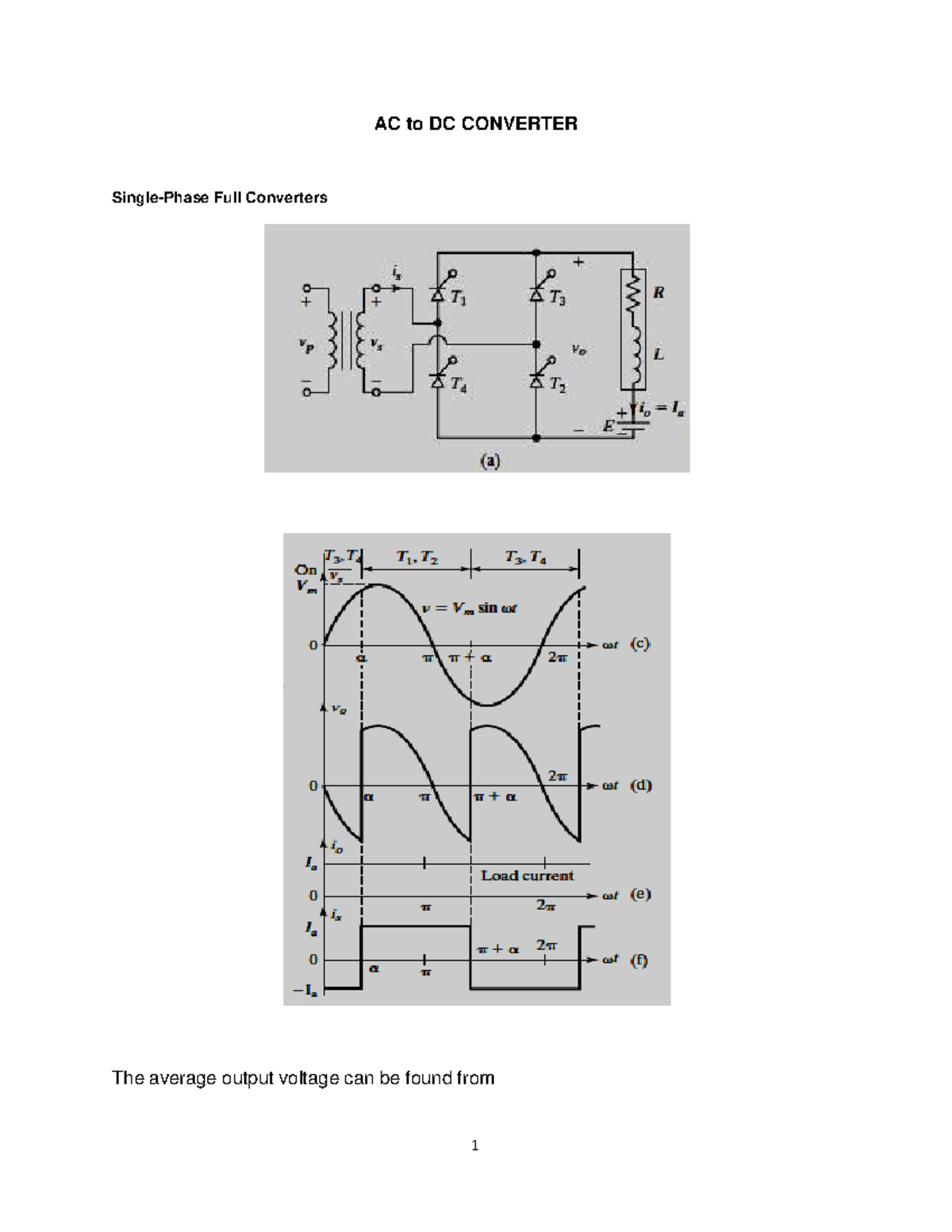 AC to DC Converter: Full Converter Analysis and Applications - Studocu