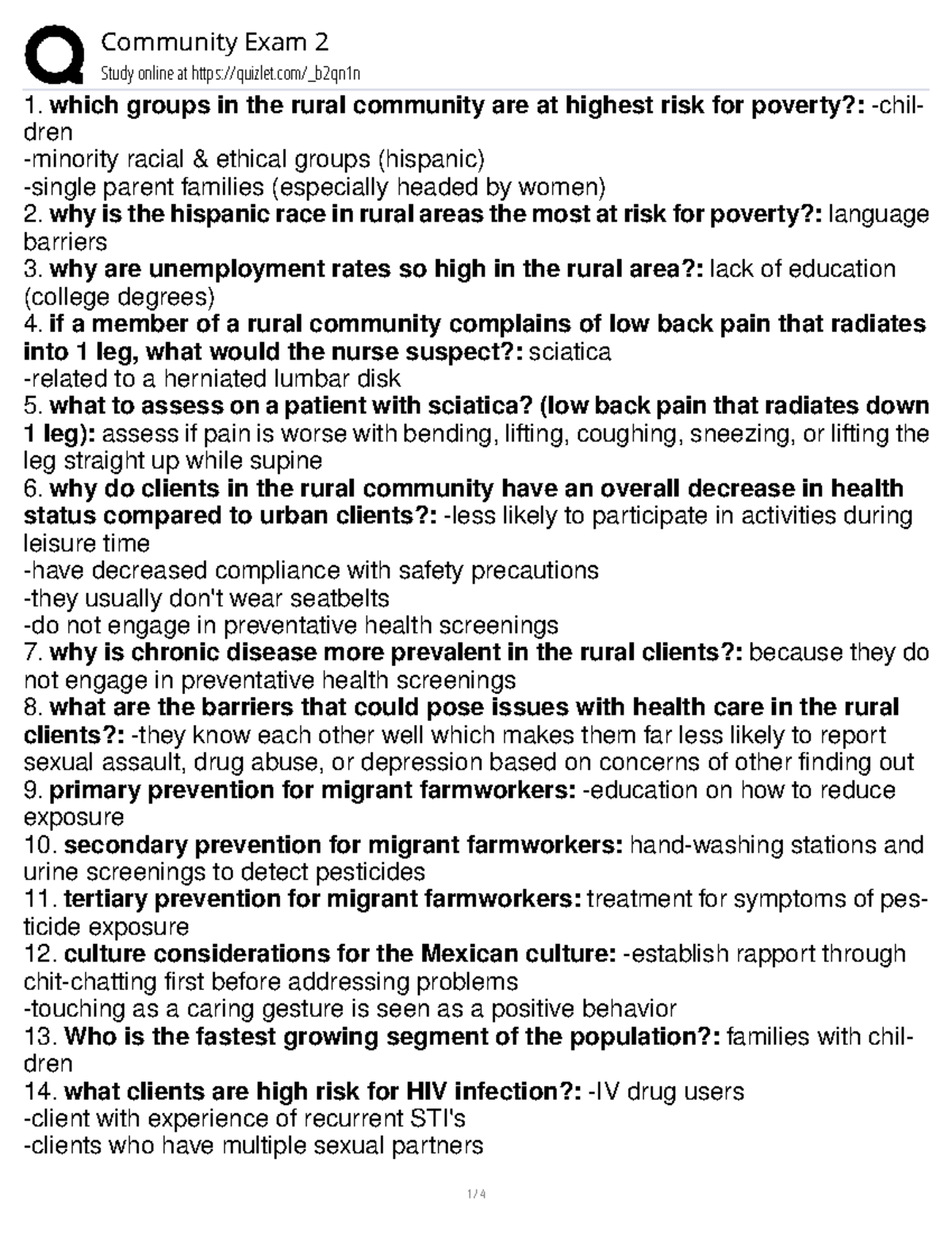 Community Exam 2 Review: Rural Health Risks and Prevention Strategies ...