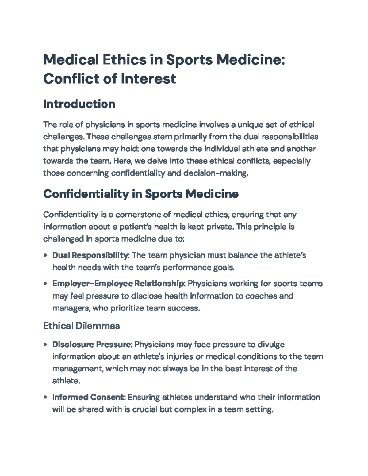 Medical Ethics in Sports Medicine: Navigating Conflicts of Interest ...