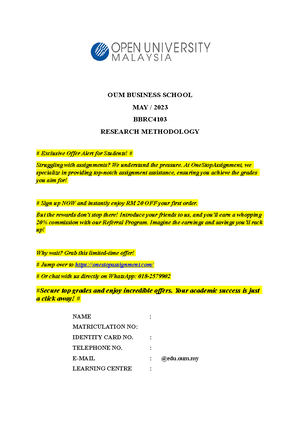 Assignment BBRC4103 Research Methodology - BACHELOR OF MANAGEMENT WITH HONOURS BBRC RESEARCH ...