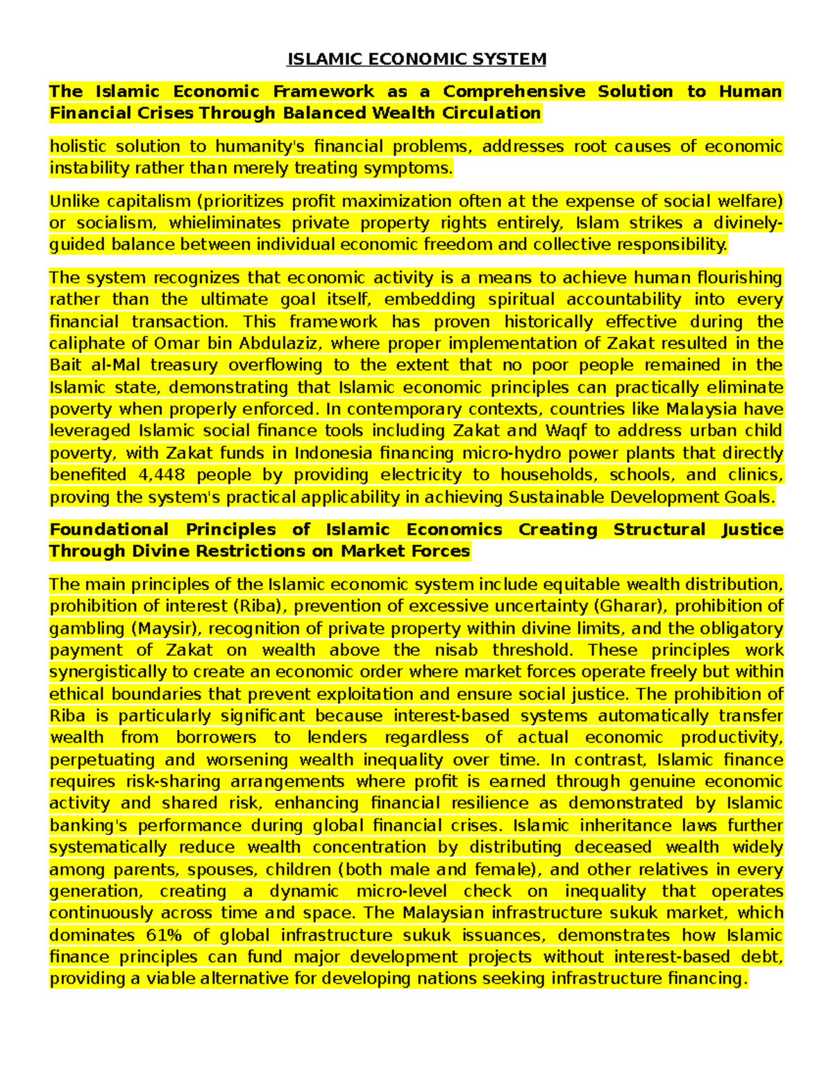 ISLAMIC ECONOMIC SYSTEM: A Holistic Approach to Financial Justice - Studocu