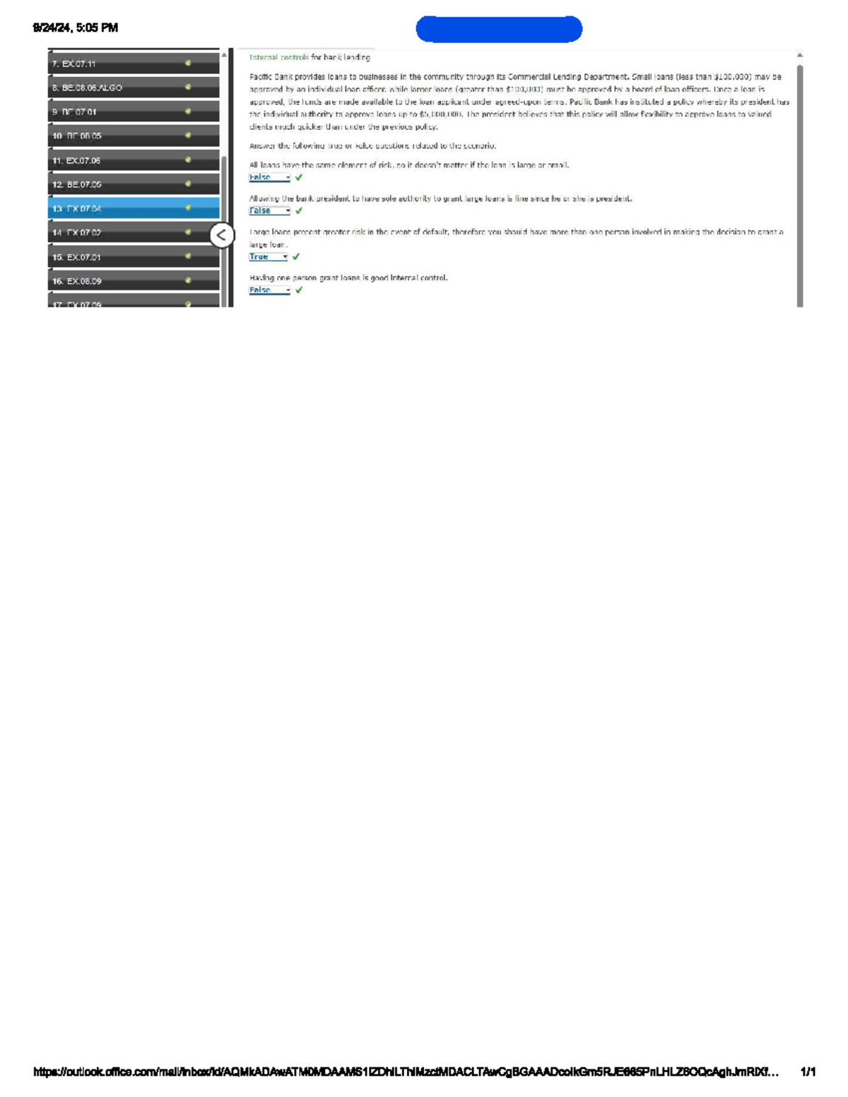 Module 4-2 Problem Set - 5:05 PM Internal controls for bank lending 7. EX.07 Pacific Bank ...