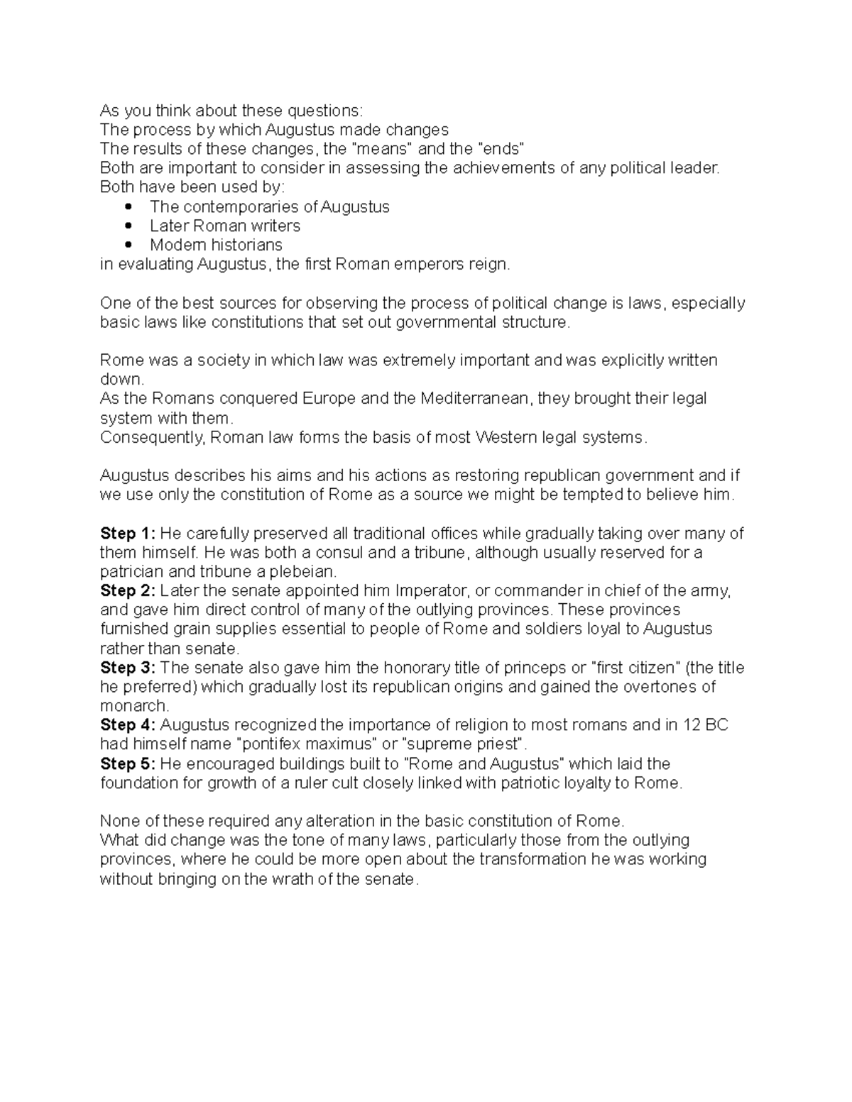 Evaluating Augustus: Primary Sources and Political Change Analysis ...