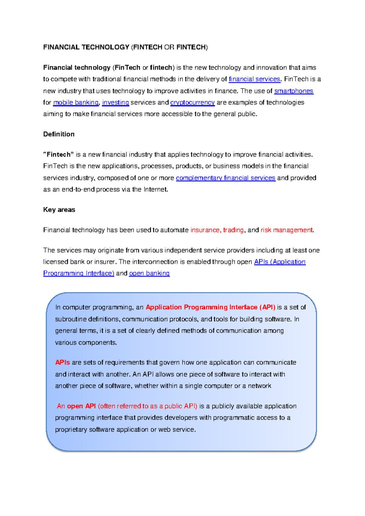 Lecture Notes on Financial Technology (FINTECH) - Studocu