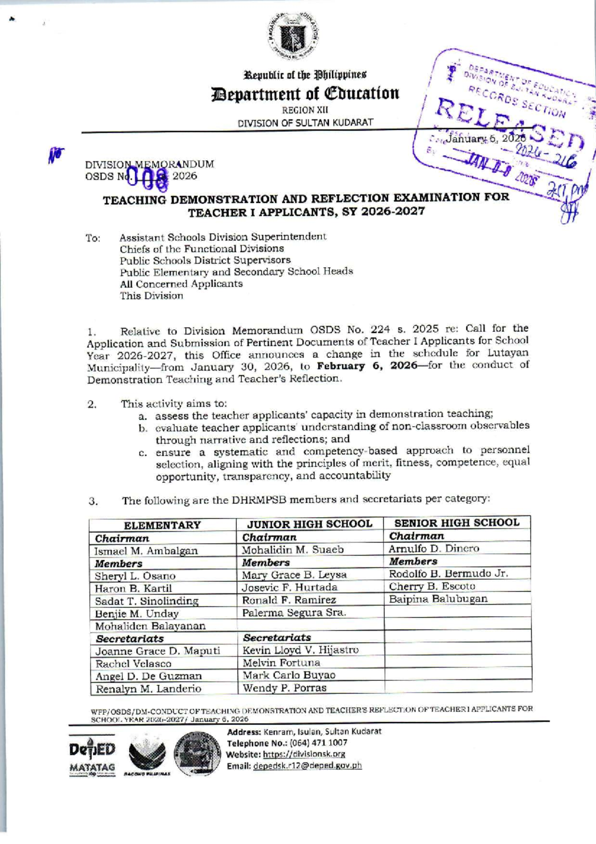 DM OSDS-PS 008, s. 2026: Teaching Demonstration & Reflection for ...