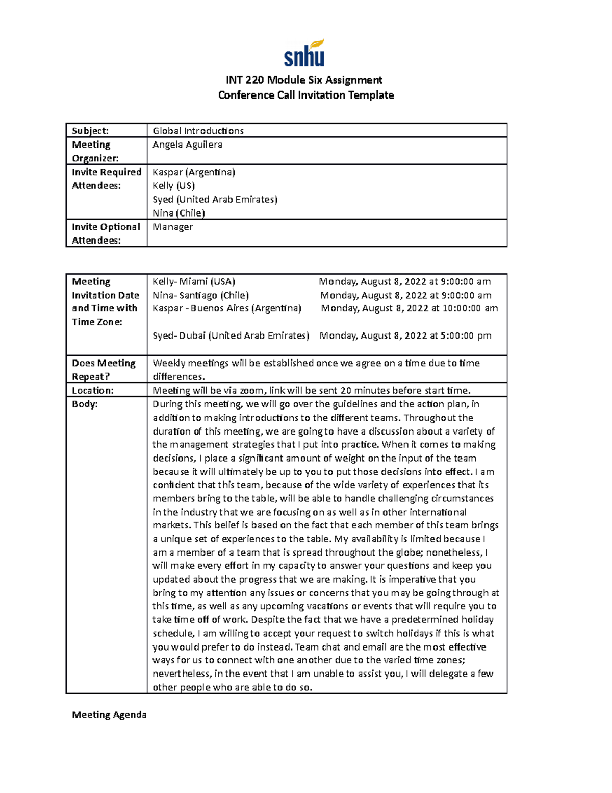 INT 220 Module 6 Conference Call Invite Template and Agenda - Studocu
