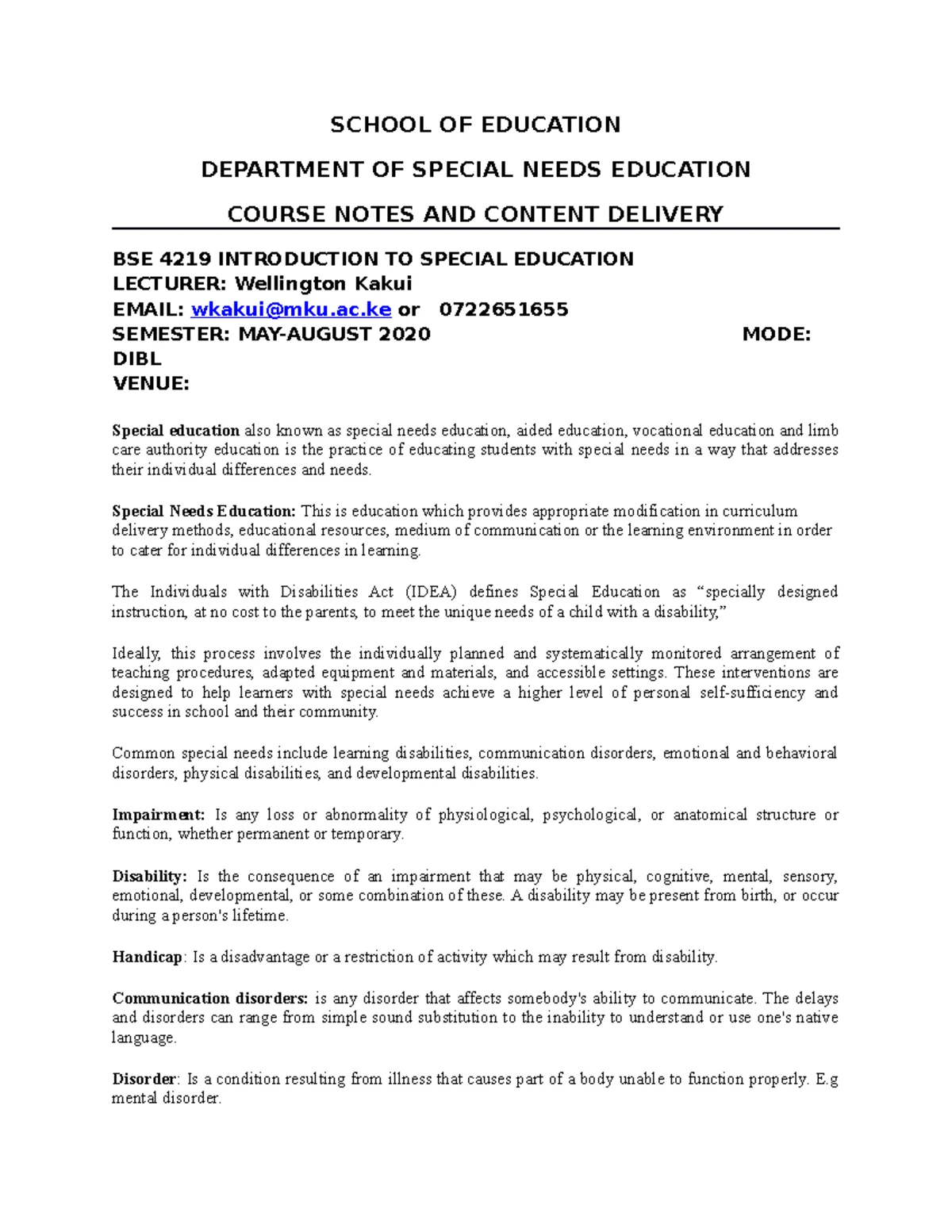 Primary Schools Handover/Takeover Report - Kenya Ministry of Education ...