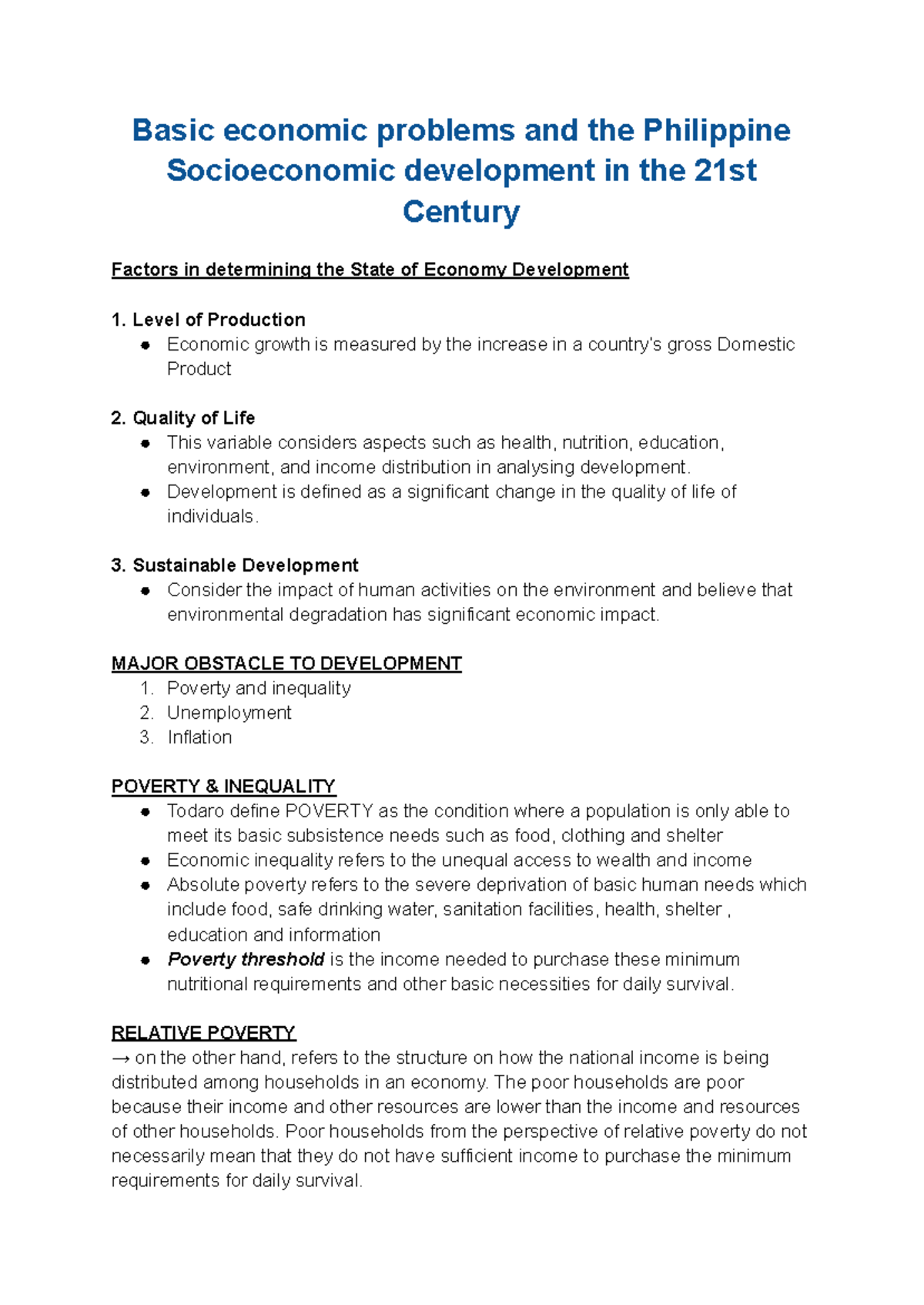 Applied Economics 2: Basic Economic Problems & Philippine Development ...