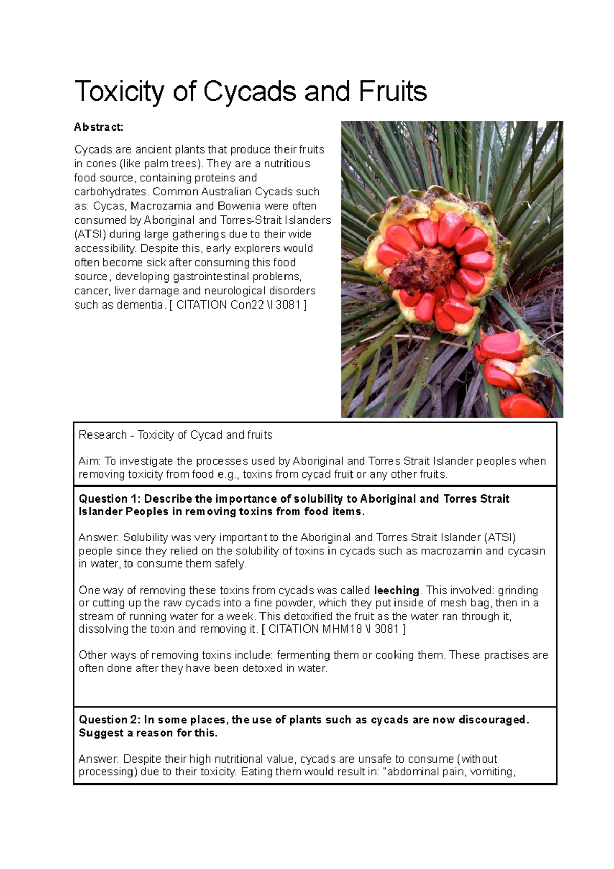 Understanding Cycad Toxicity in Aboriginal Food Practices: A Study ...