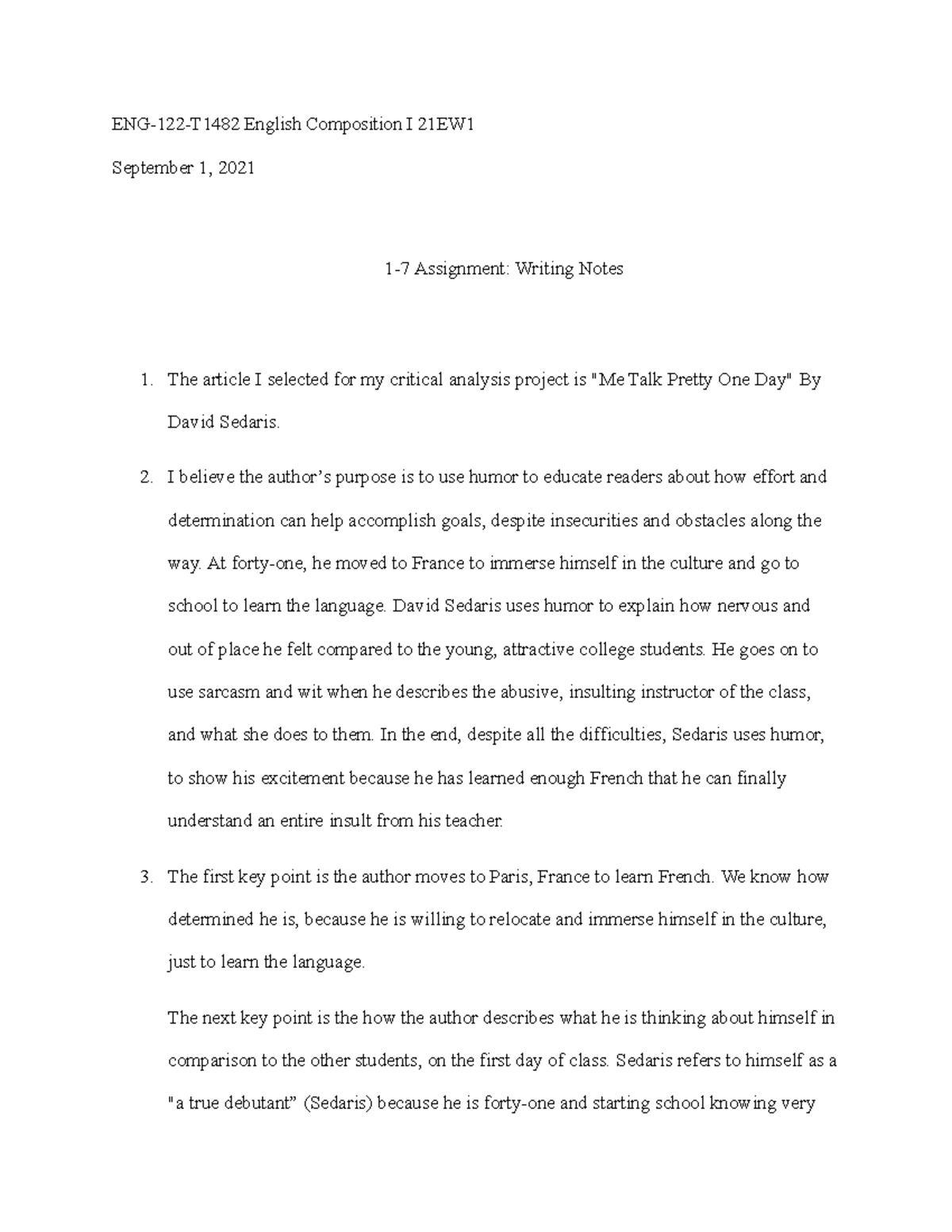 1-7 Assignment Writing Notes - ENG-122-T1482 English Composition I 21EW ...
