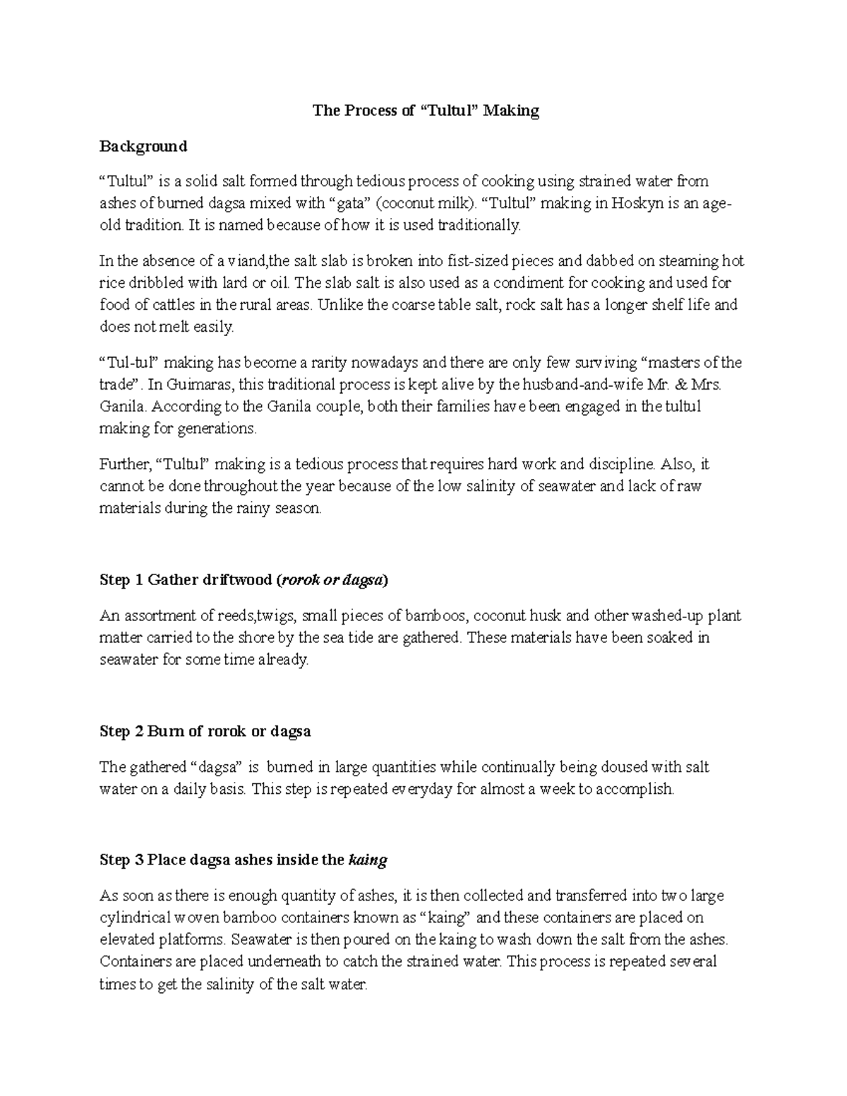 Final Process of Tultul Making: A Traditional Method Explained - Studocu