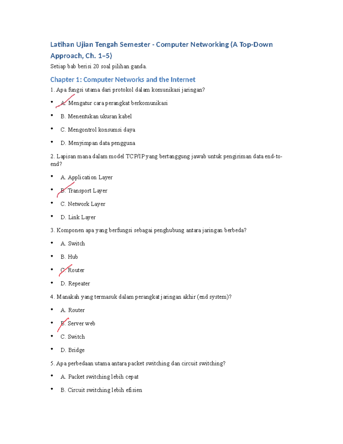 Ujian Tengah Semester (UTS) Computer Networking: Latihan Soal dan ...