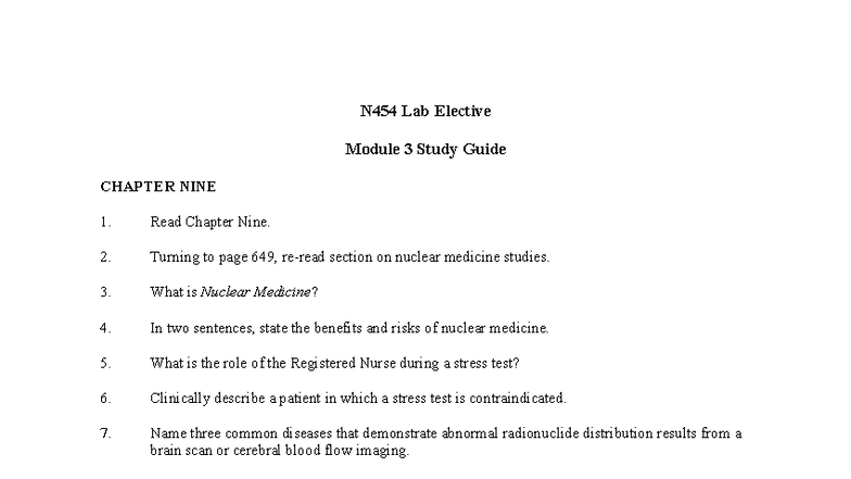 N454 Lab Elective Module 3 Study Guide - Key Topics & Concepts - Studocu