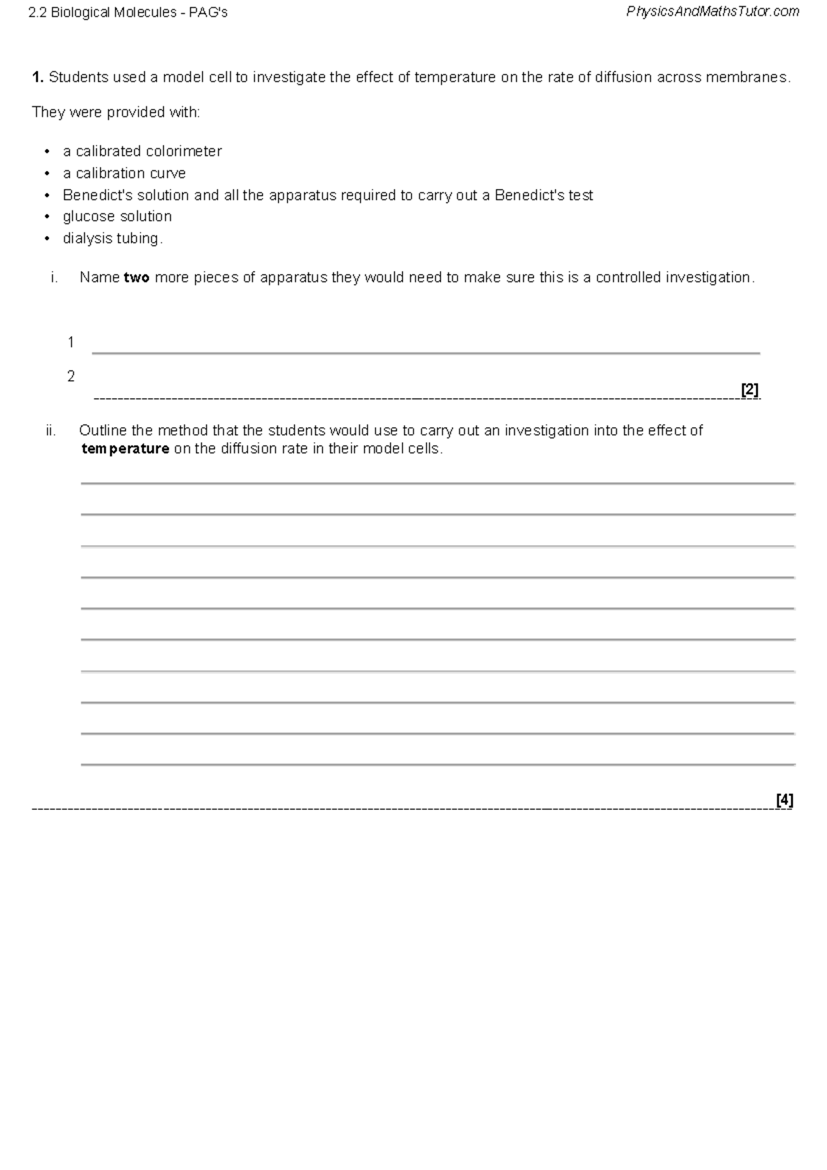 2.2 Biological Molecules - Practical Assessment Guide QP - Studocu