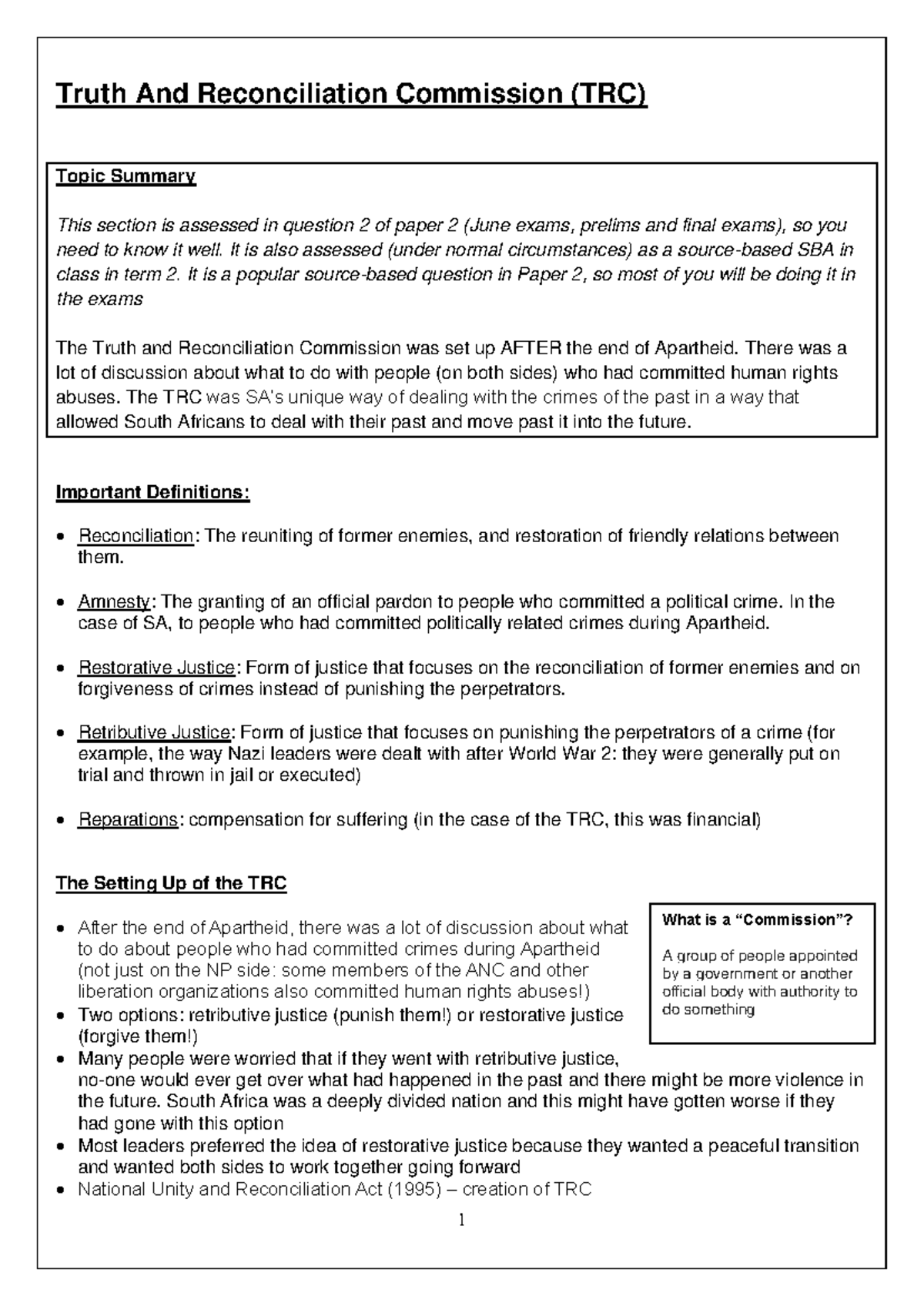 TRC 2021 Study Notes: Insights and Activities for Exam Prep - Studocu