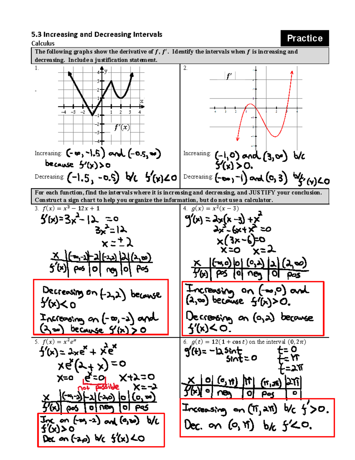 Calc 5 - Increasing and Decreasing Intervals Practice Questions - Studocu