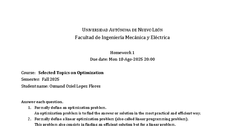 HW1: Selected Topics on Optimization - Homework 1 Summary - Studocu