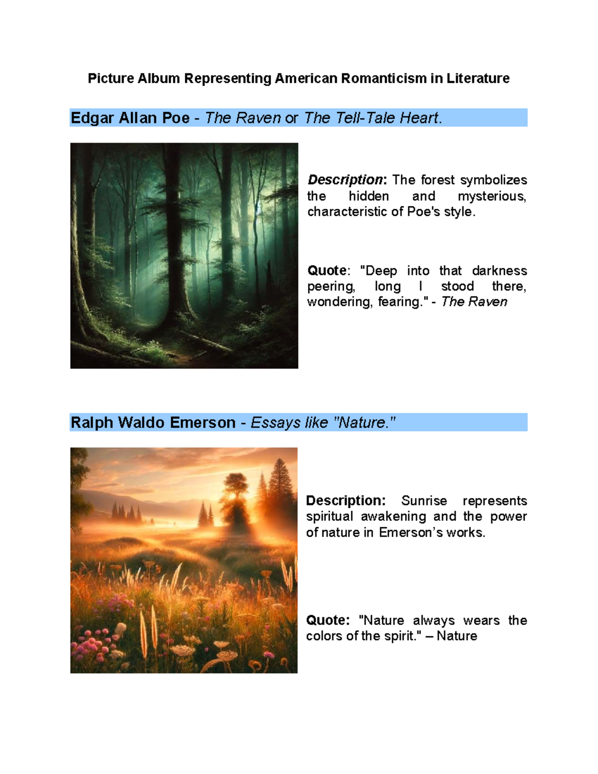 American Romanticism in Literature: A Picture Album Analysis - Studocu
