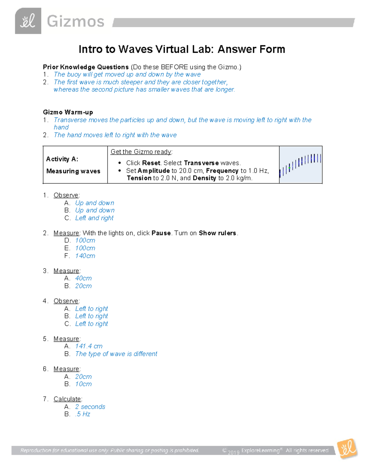 Intro to Waves Lab Answers (EL) - Student Response Sheet 2019 - Studocu