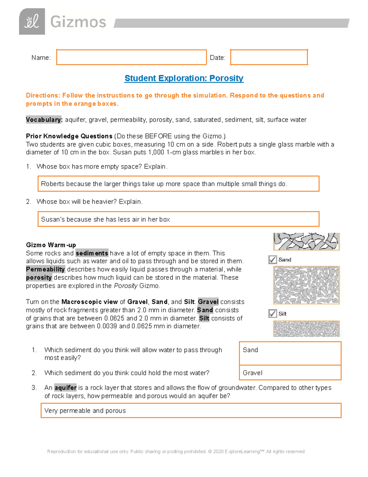 Exploring Porosity: Student Activity and Gizmo Instructions - Studocu