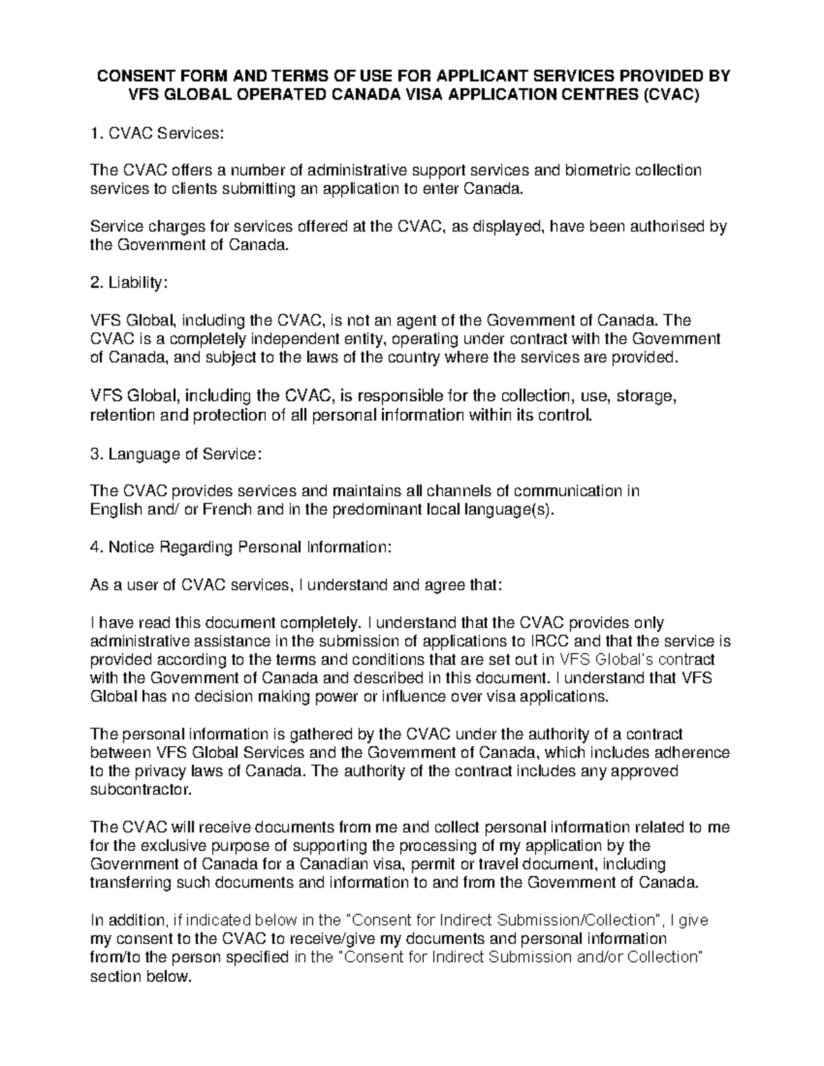 VFS-Consent Form - note - CONSENT FORM AND TERMS OF USE FOR APPLICANT ...
