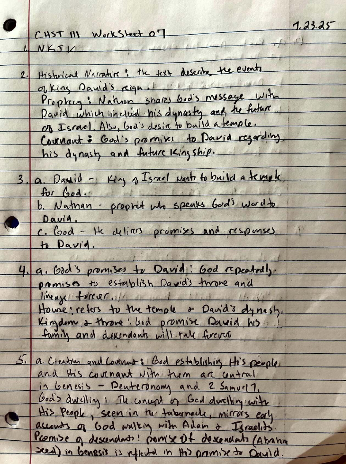 CHST 111 Worksheet 07: David, Nathan, and God's Promises - Studocu