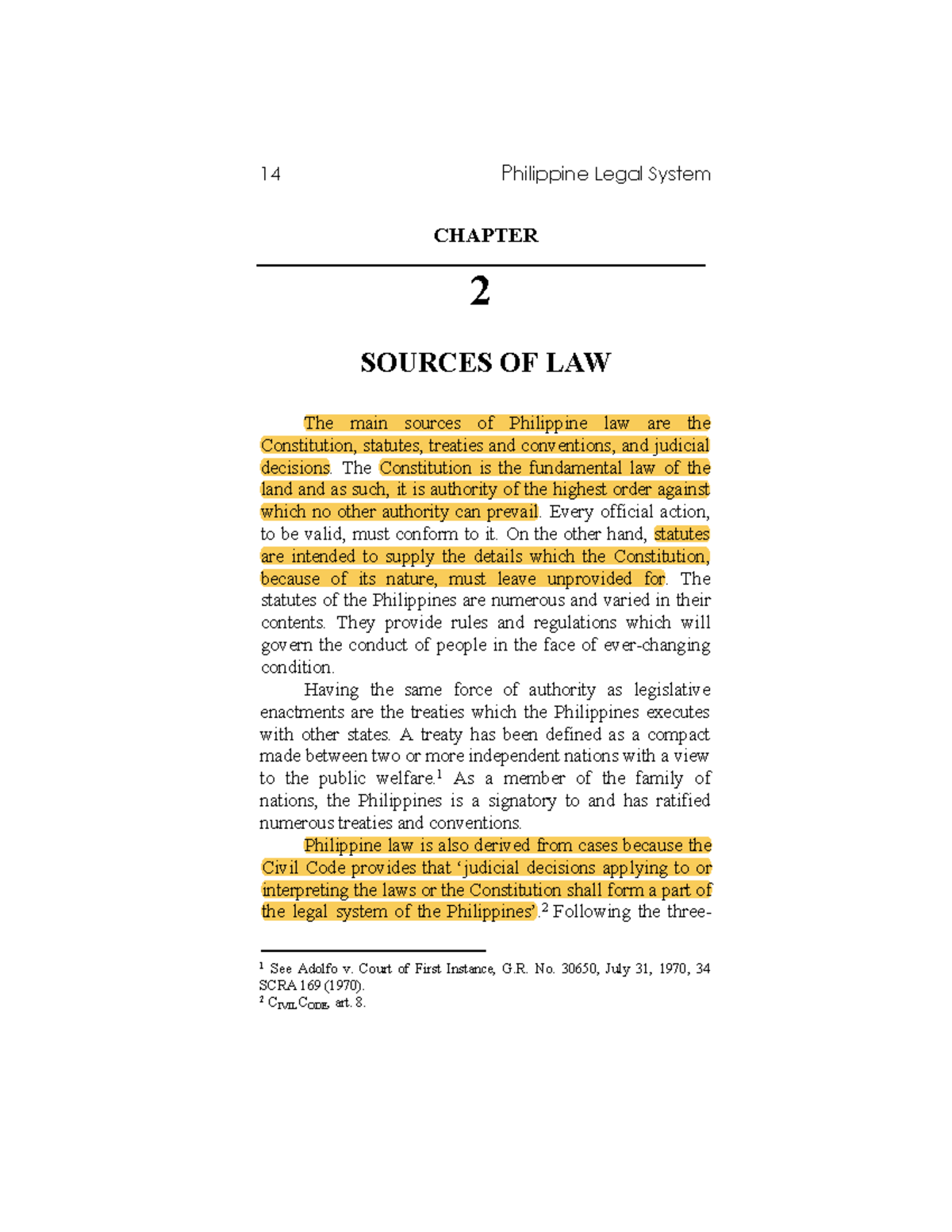 Philippine Legal System 14: Chapter 2 - Sources of Law Overview - Studocu