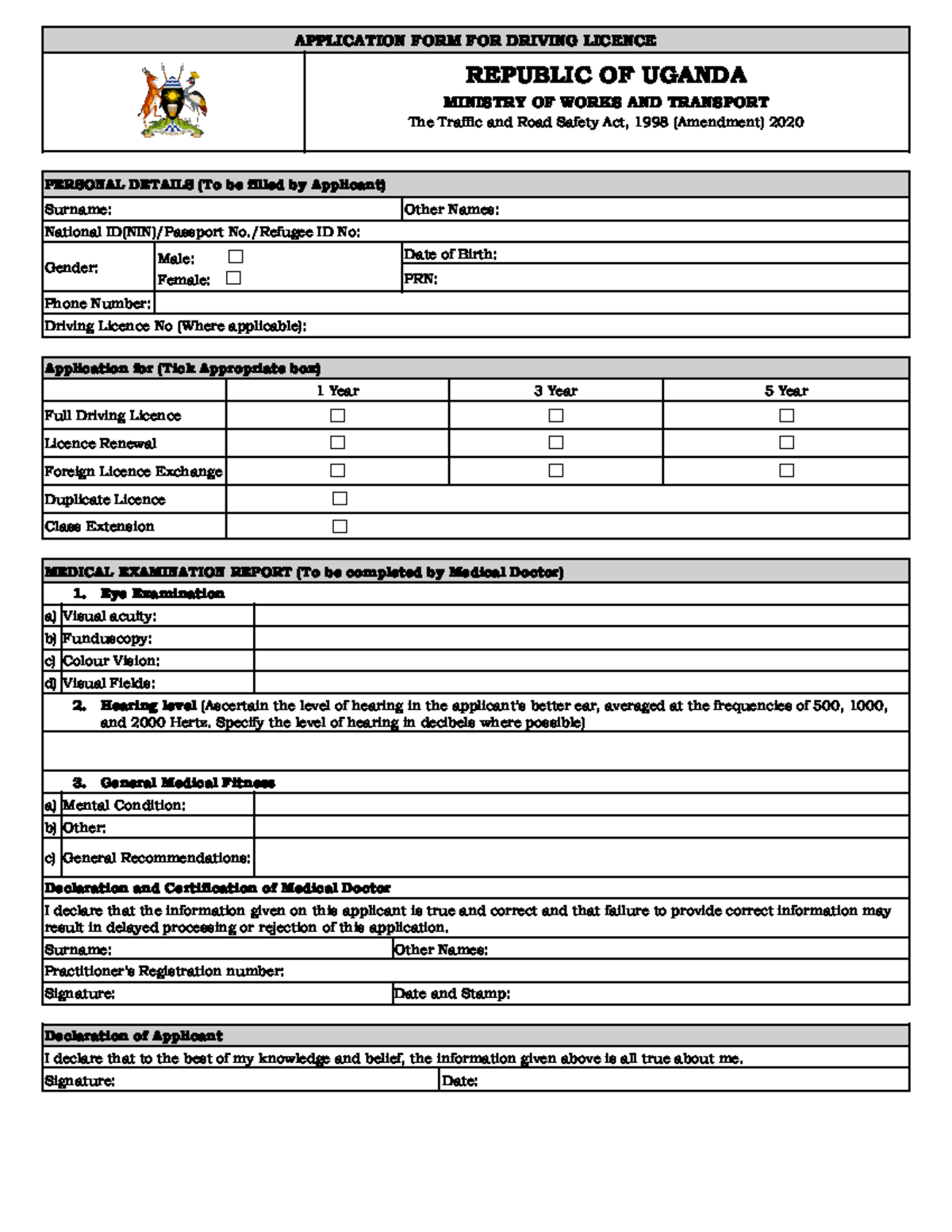 Driving Licence Application Form - Uganda 2023 - Studocu