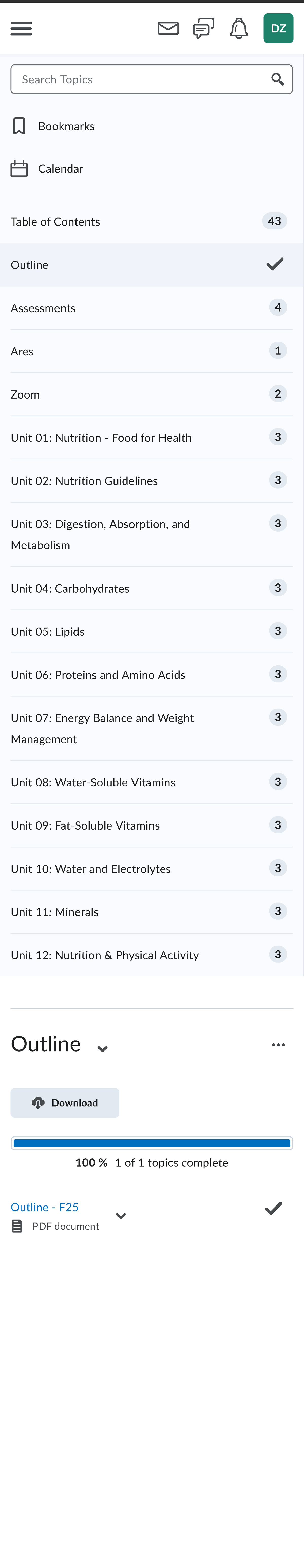 Outline - NUTR 1010 (DE01) F25 - Introduction to Nutrition - Outline ...